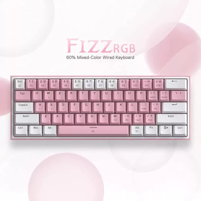 Redragon Fizz RGB white/pink, wired mechanical Keyboard - TMD